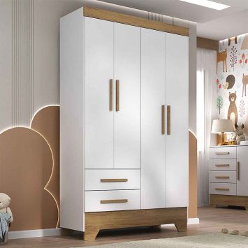 Guarda Roupa Infantil Colorir 4 Portas 2 Gavetas Branco/ Nature - Moville