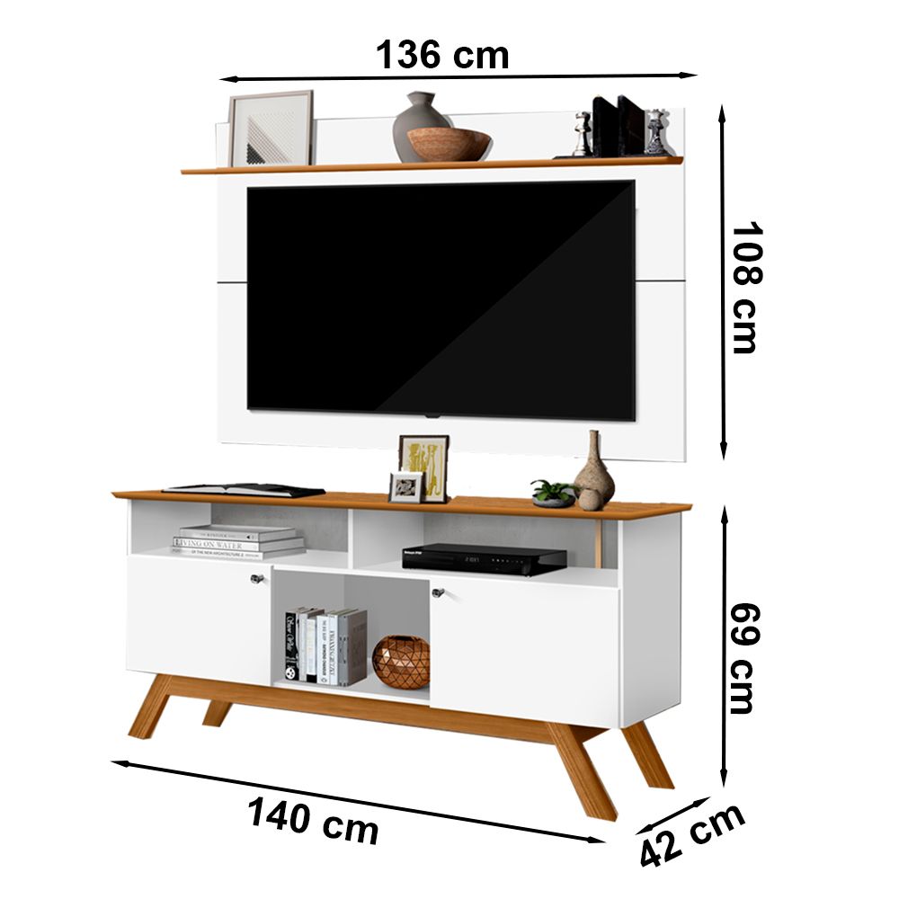 Painel Com Rack TV 55 Pol 1412X1469 Branco Nature Tebar
