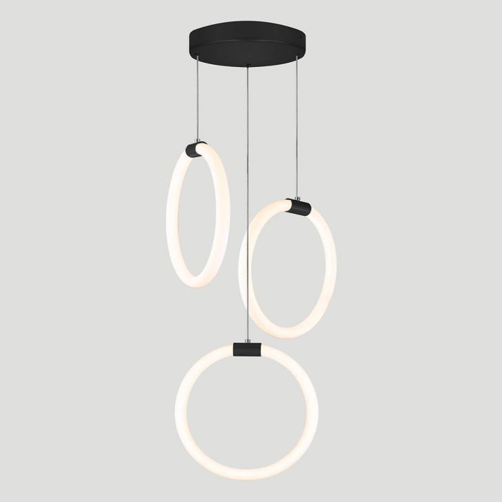 Lustre 3 pendente Circular AURA 25cm - PRETO - LED 45w 3000k