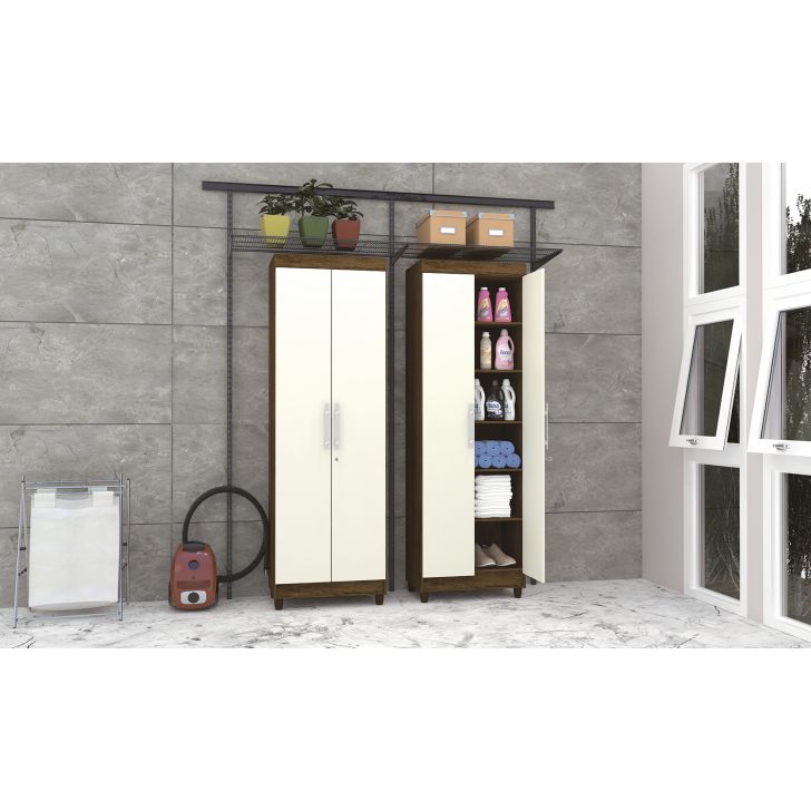 Armário Multiuso 2 Portas Failane Imbuia Rústico Champanhe