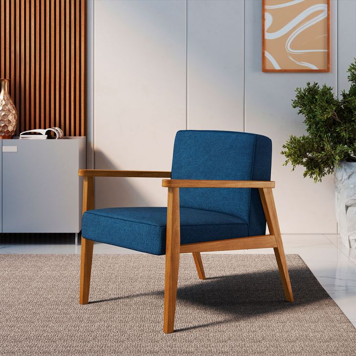 Poltrona Julia Poliéster Azul Marinho e Nogueira