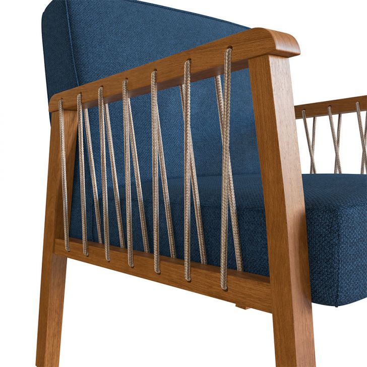 Poltrona Lara Poliéster Azul Marinho e Nogueira