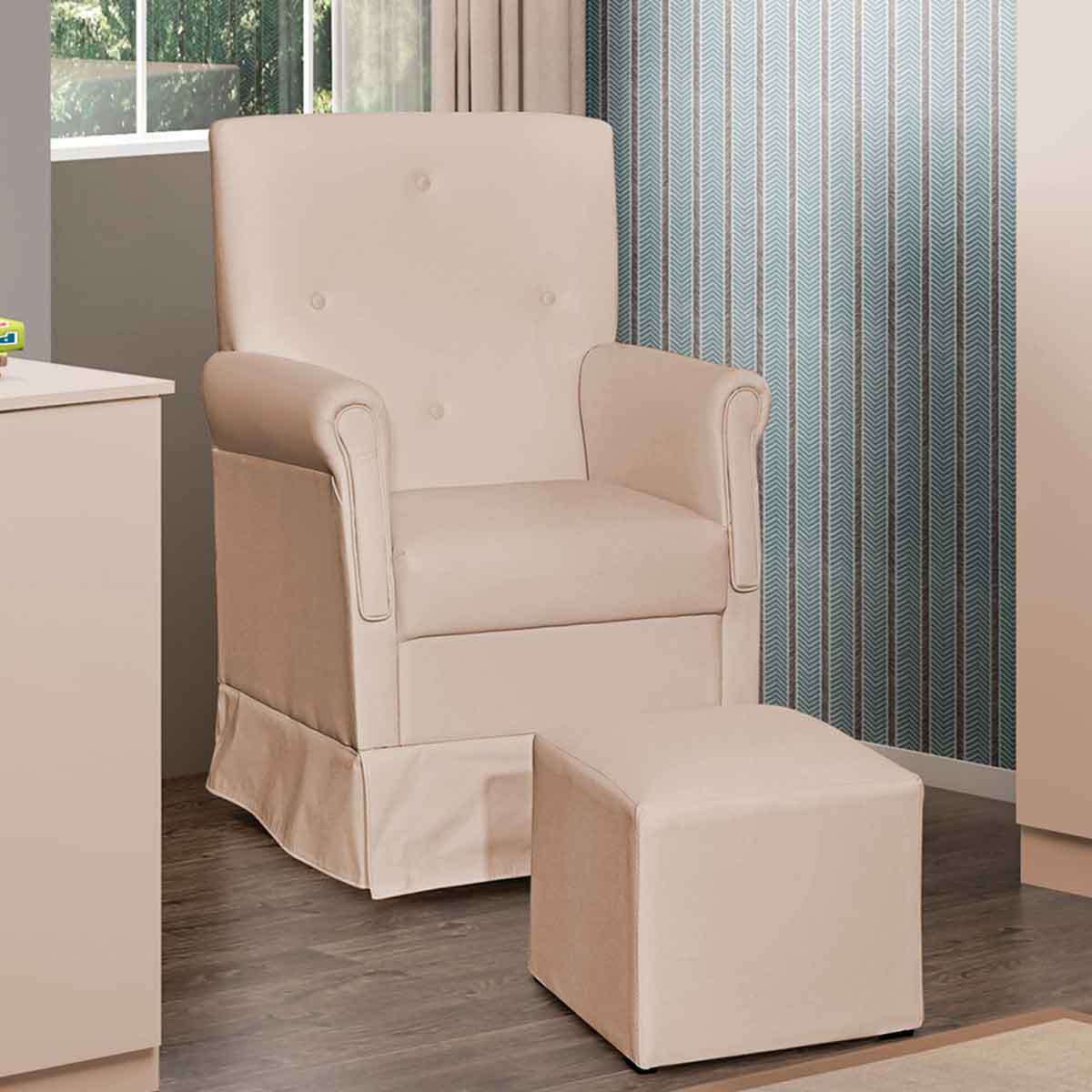 Poltrona de Amamentação Balanço com Puff Sandy Corino Bege