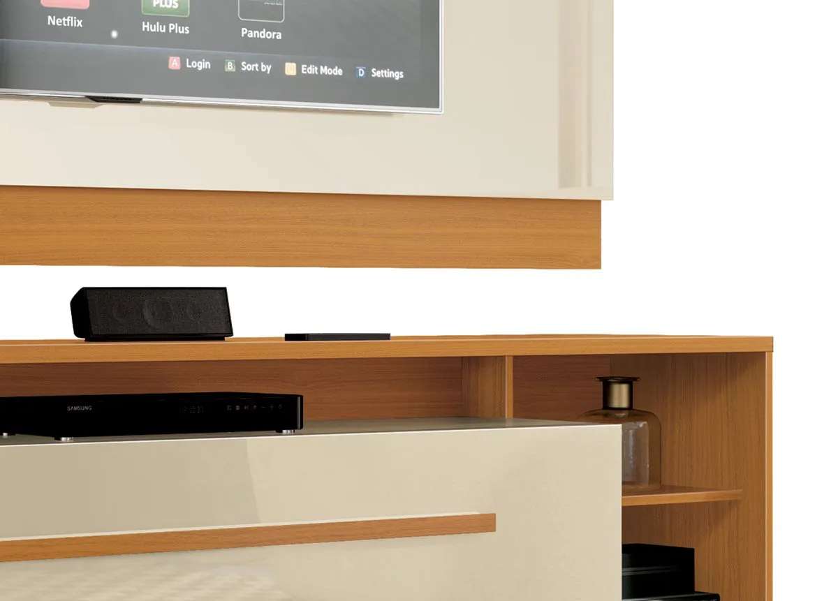 Rack Império com Painel Legacy Off White com Cedro Natural - EDN Móveis