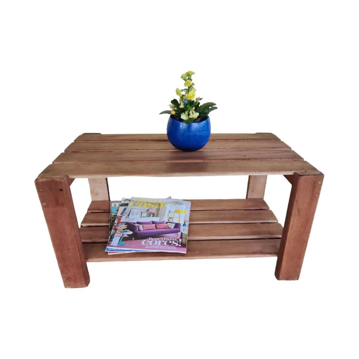 Mesa de Centro Retangular Madeira Maciça Artesanal Rústica