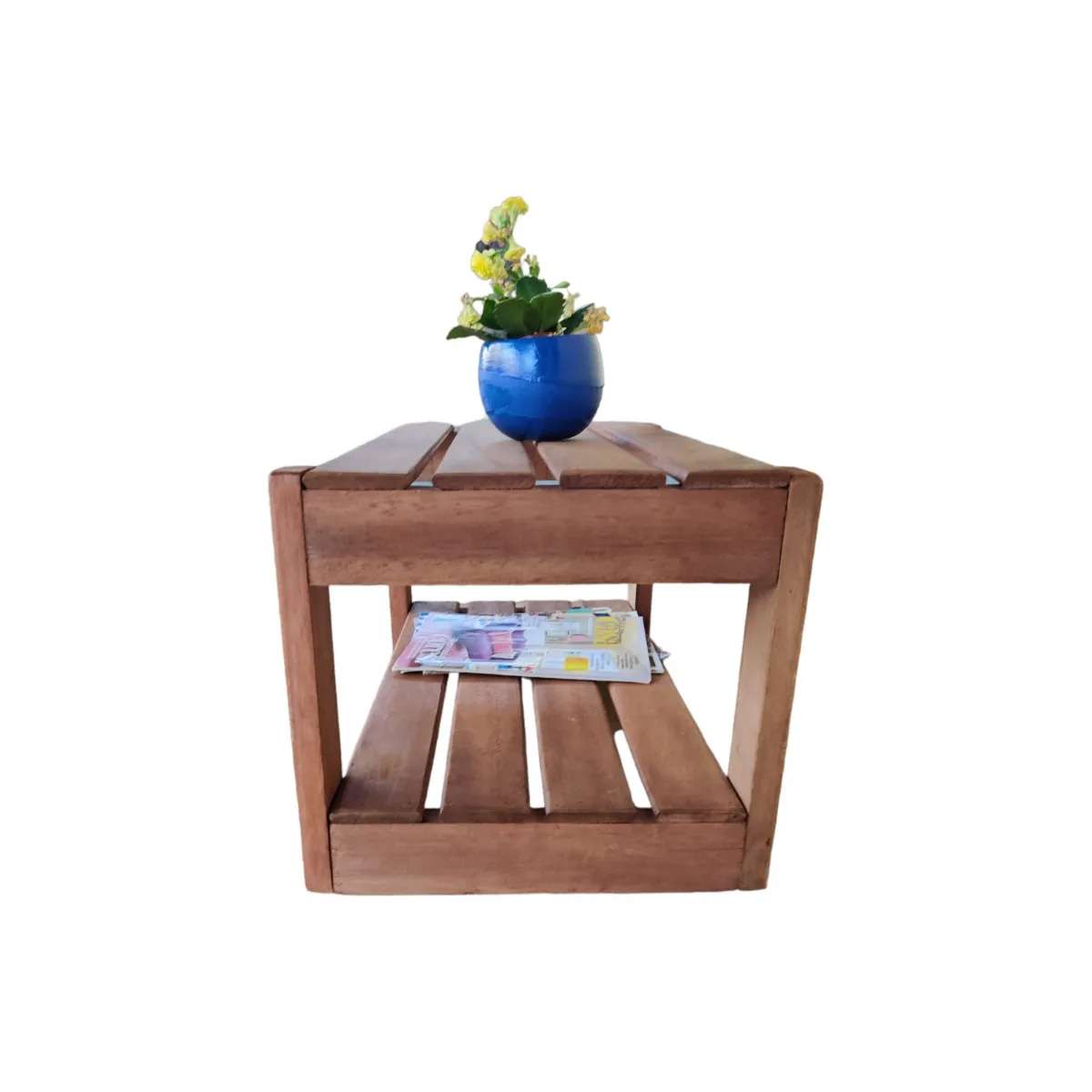 Mesa de Centro Retangular Madeira Maciça Artesanal Rústica