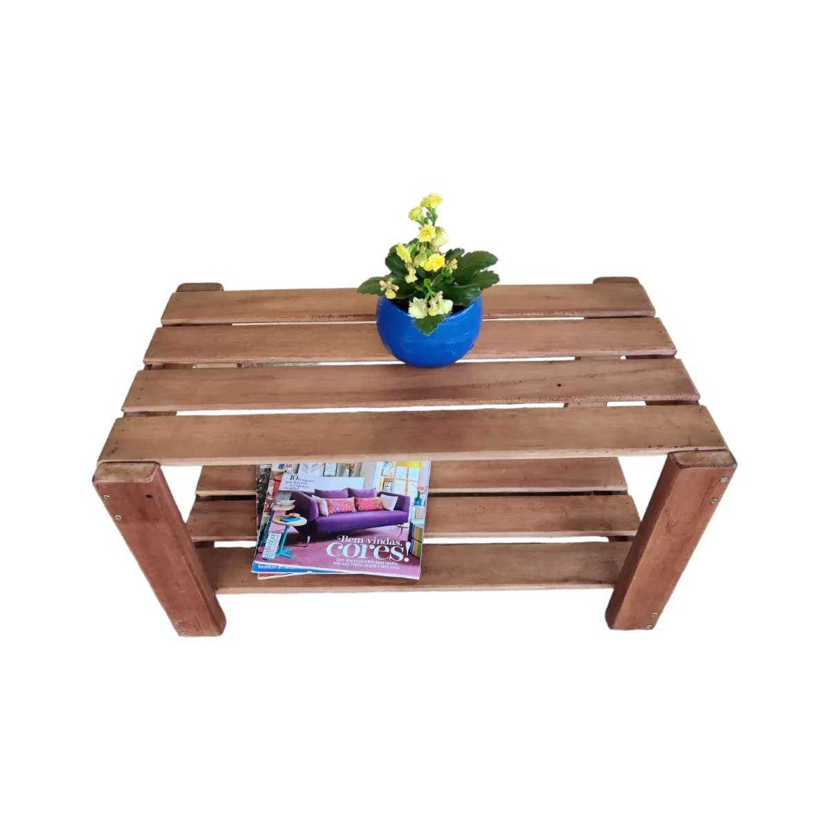 Mesa de Centro Retangular Madeira Maciça Artesanal Rústica