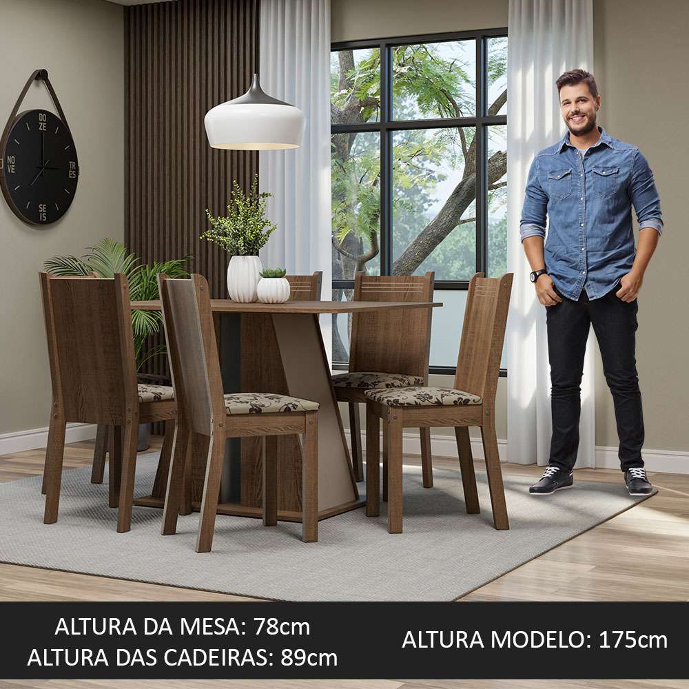 Conjunto Sala de Jantar Mesa Tampo de Madeira 6 Cadeiras Rustic/Crema ...