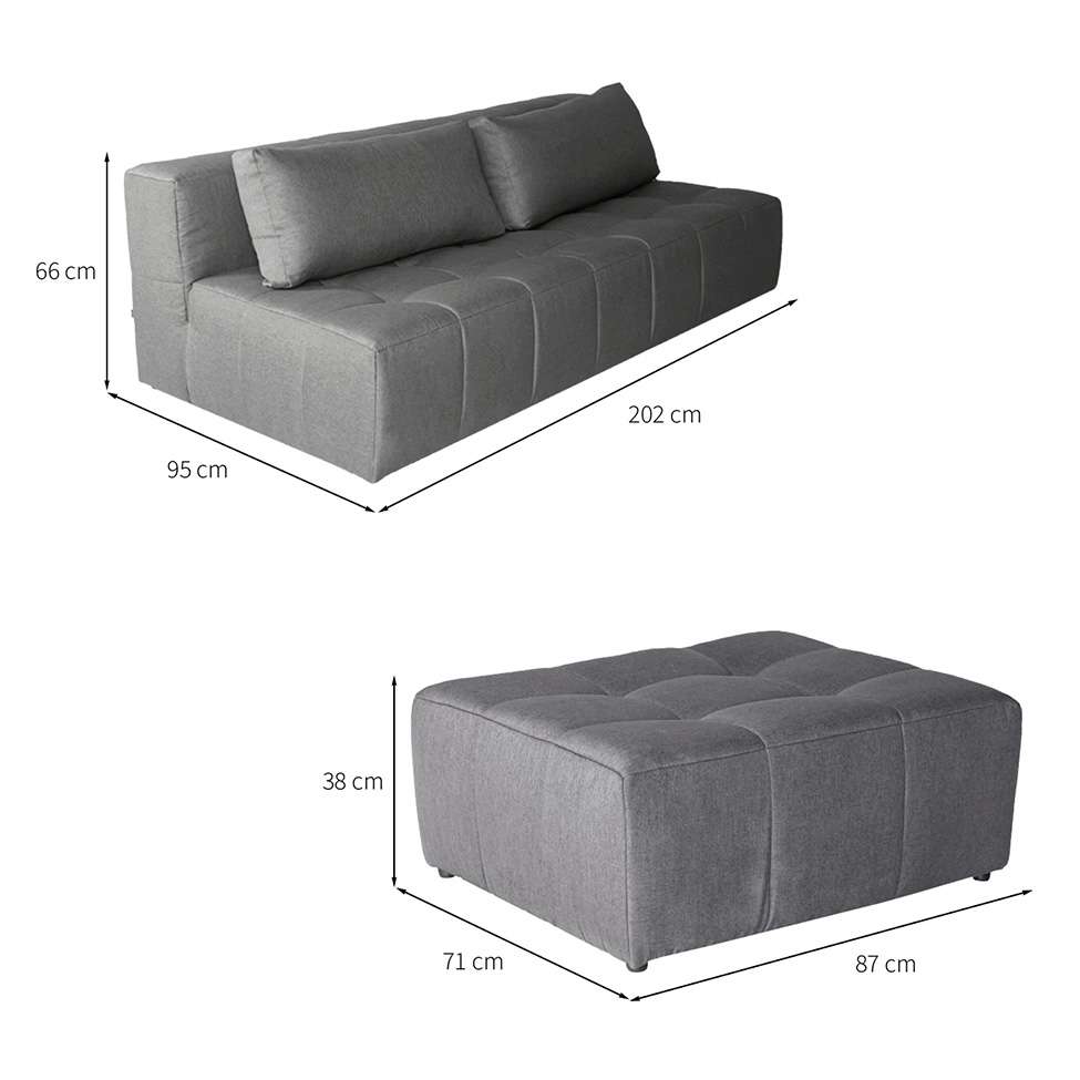 Sofá Modular 3 Lugares com Puff Soho Linho Cinza