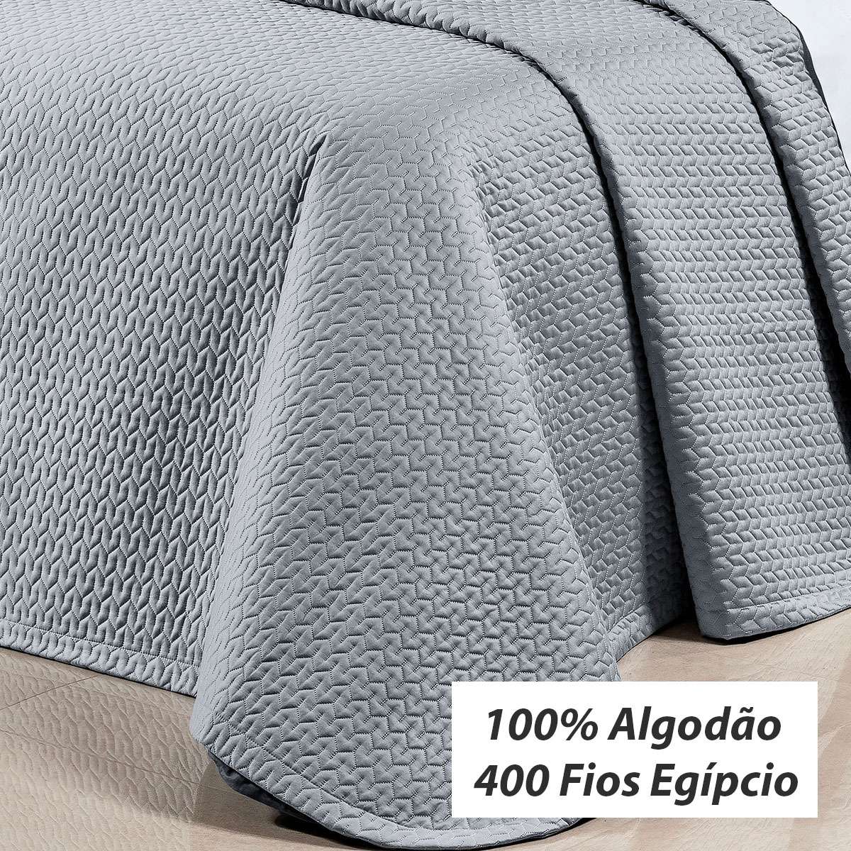 Kit Colcha King 400 Fios Egípcio 100% Algodão Cinza 3 Peças