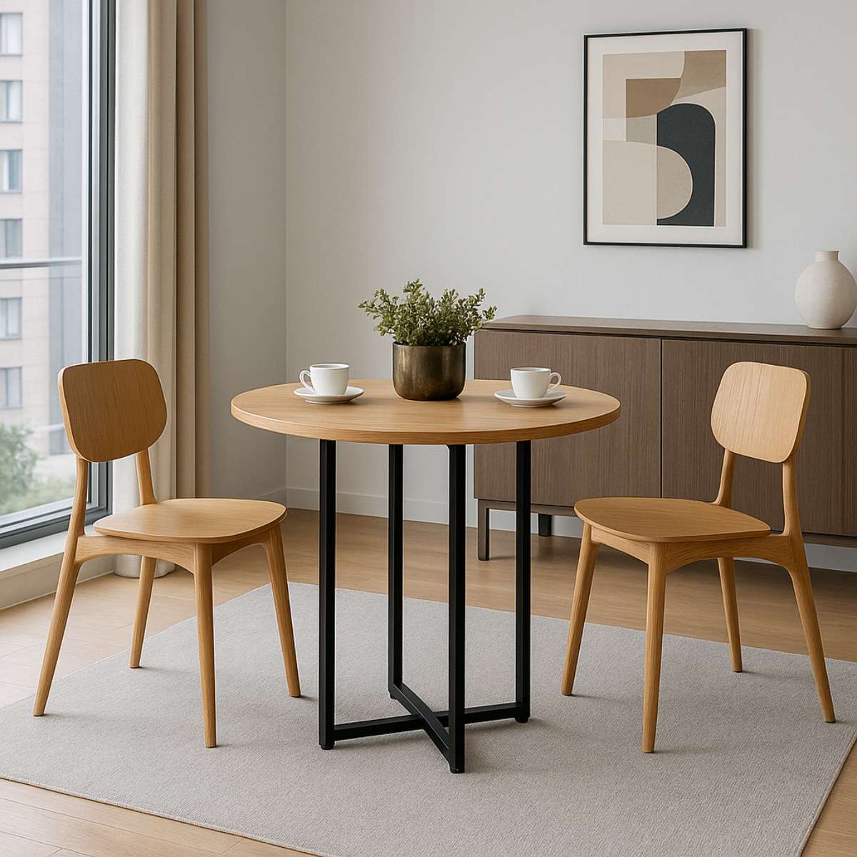 Mesa redonda jantar pequena 70cm Miró estilo industrial freijó