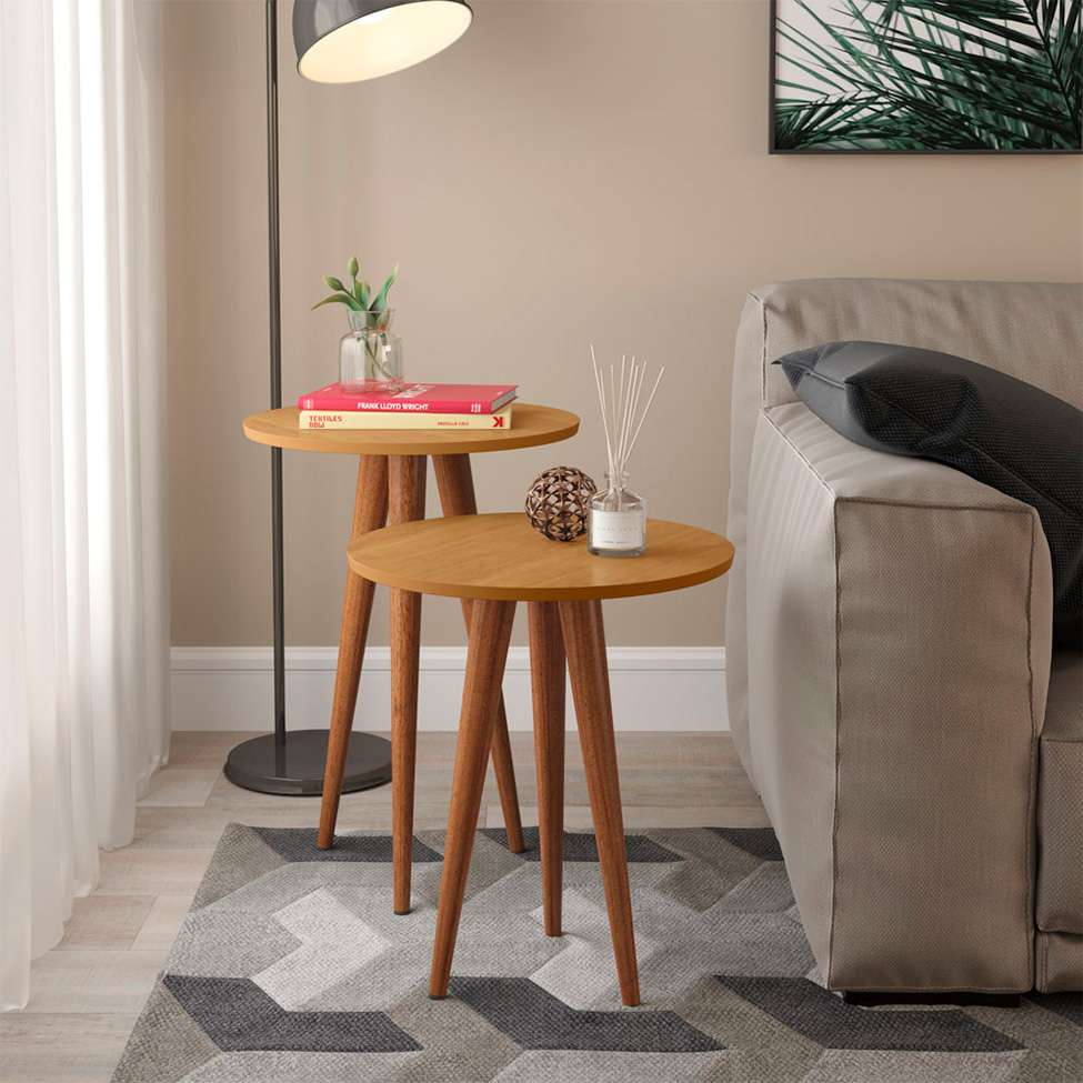 Conjunto com 2 Mesas Laterais Slim Cinamomo